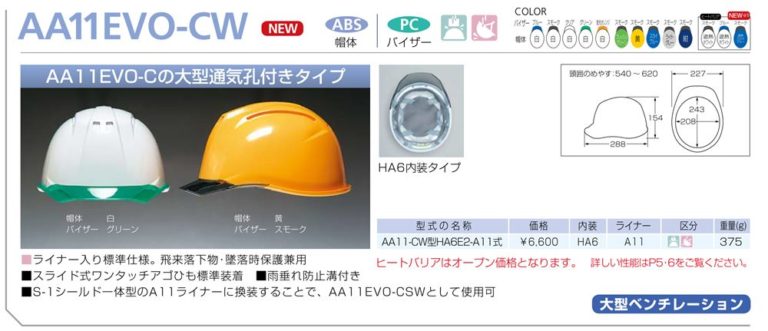 DIC AA11EVO-CW 透明ひさし作業用ヘルメット（通気孔付き/ライナー入り） | 工事用ヘルメット通販・名入れの専門店 浜田 | 作業・建築・建設・高所・電気・防災